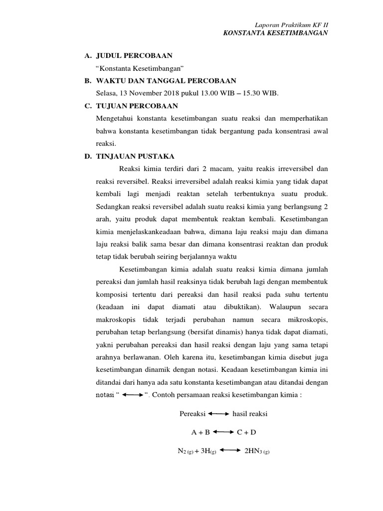 Lapres Konstanta Kesetimbangan Fix | PDF