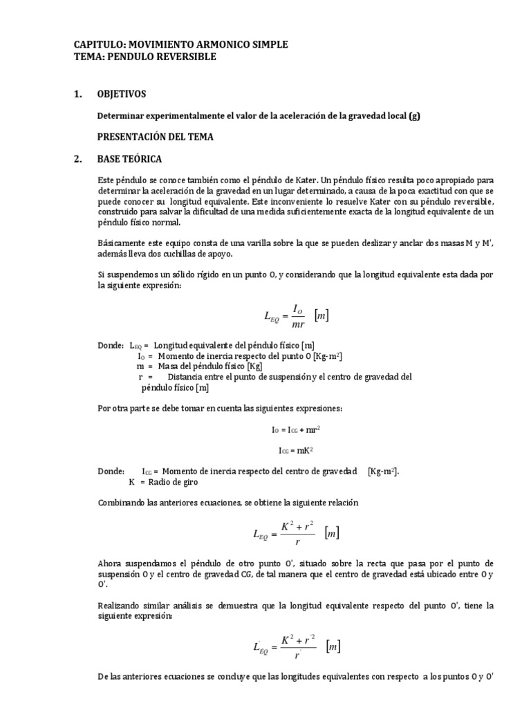 Péndulo Reversible | PDF | Péndulo | Tiempo espacial