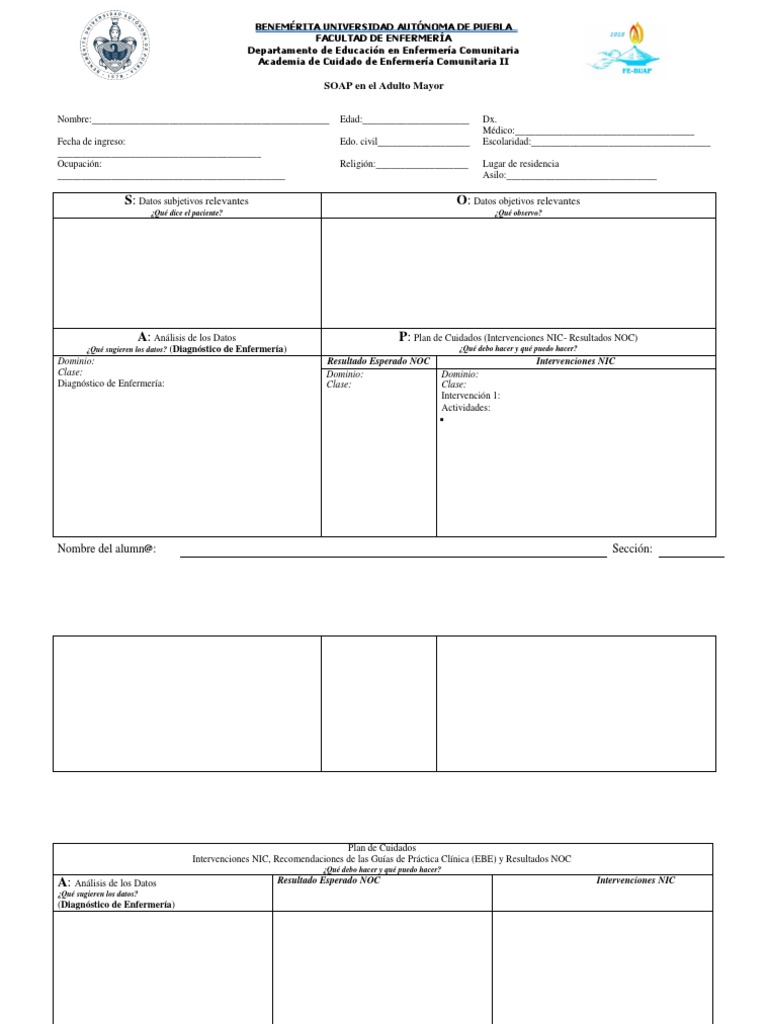 Formato SOAP Primavera 2018 | Enfermería | Cuidado de la salud