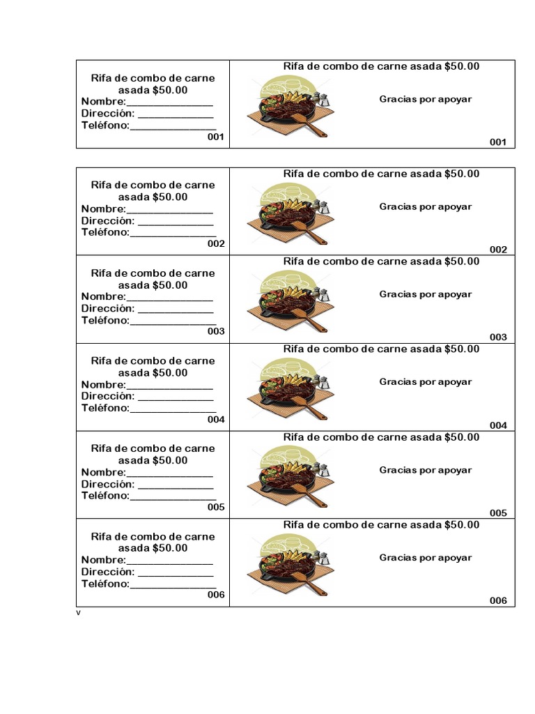 Formato de Sorteos | PDF | Técnicas de cocina | Platos con carne