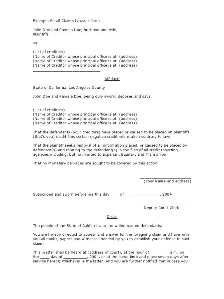 Small Claims Lawsuit Form Template | PDF | Lawsuit | Virtue