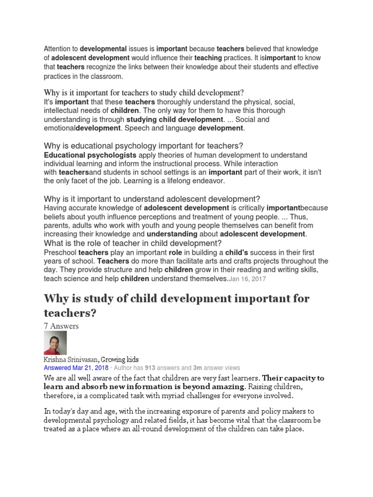 Why Is It Important For Teachers To Study Child Development? | Download ...