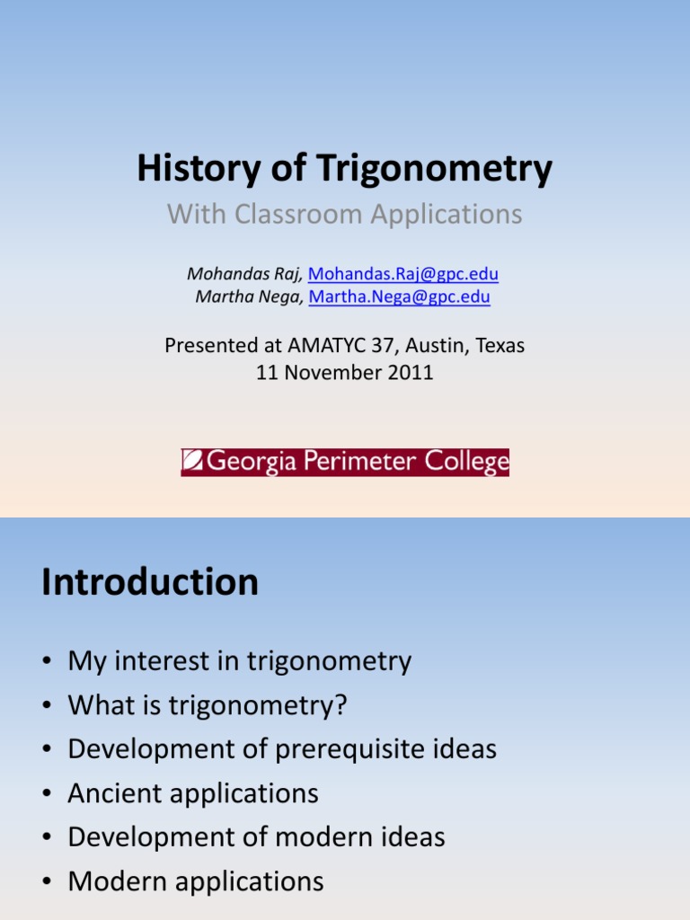 History of Trigonometry: With Classroom Applications | PDF ...
