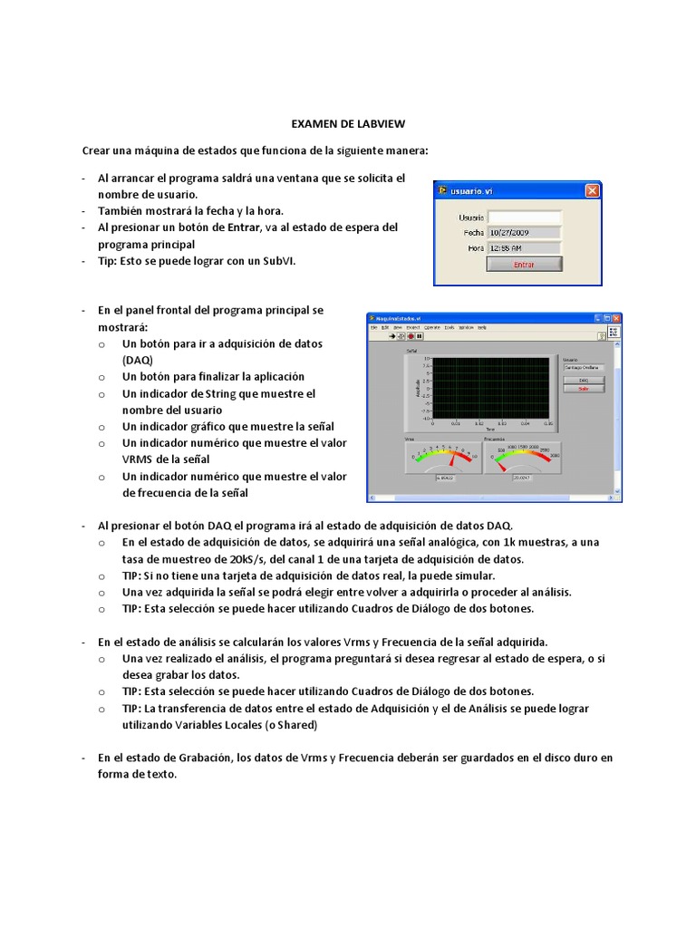 Examen de LabVIEW: Máquina de Estados | PDF | Adquisición de datos | Programa de computadora