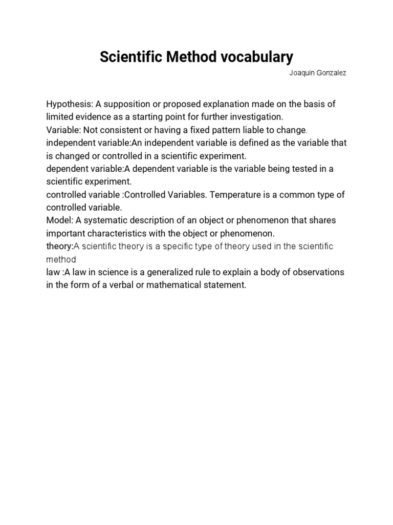 Scientific Method Vocabulary | PDF