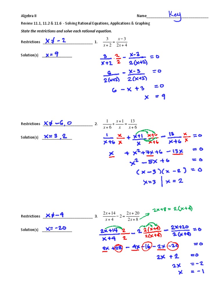 State The Restrictions and Solve Each Rational Equation.: X X X X ...
