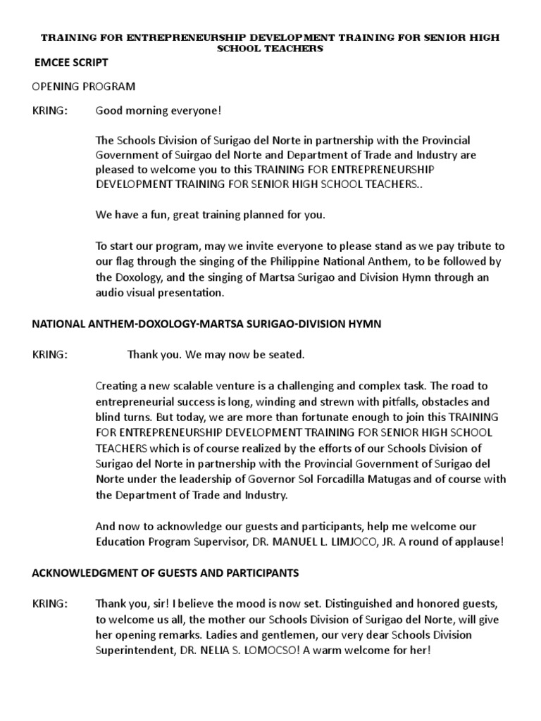 Emcee Script Entrep Seminar | PDF | Career & Growth | Business