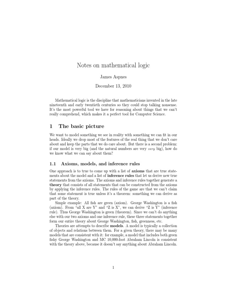Notes On Mathematical Logic: 1 The Basic Picture | PDF | Axiom ...