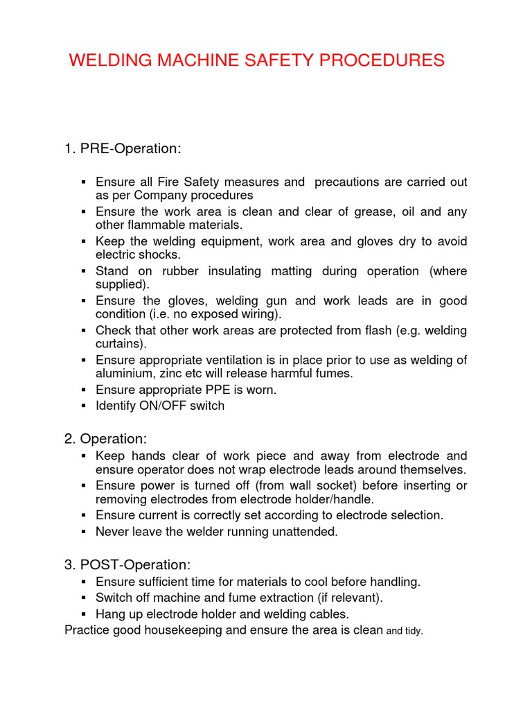 Welding Machine Safety Procedures | PDF | Welding | Construction