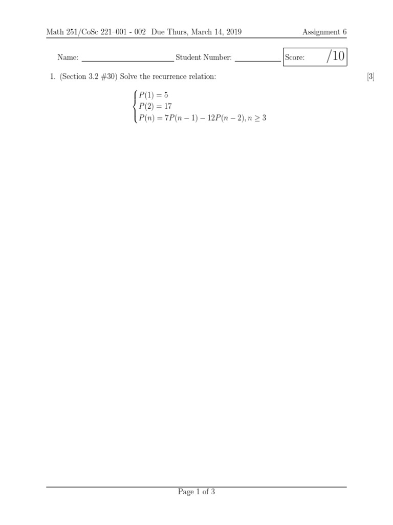 Math 251/cosc 221-001 - 002 Due Thurs, March 14, 2019 Assignment 6 ...