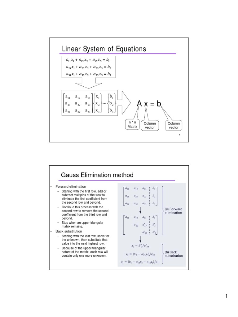 Linear System of Equations: Gauss Elimination Method | PDF | System Of ...
