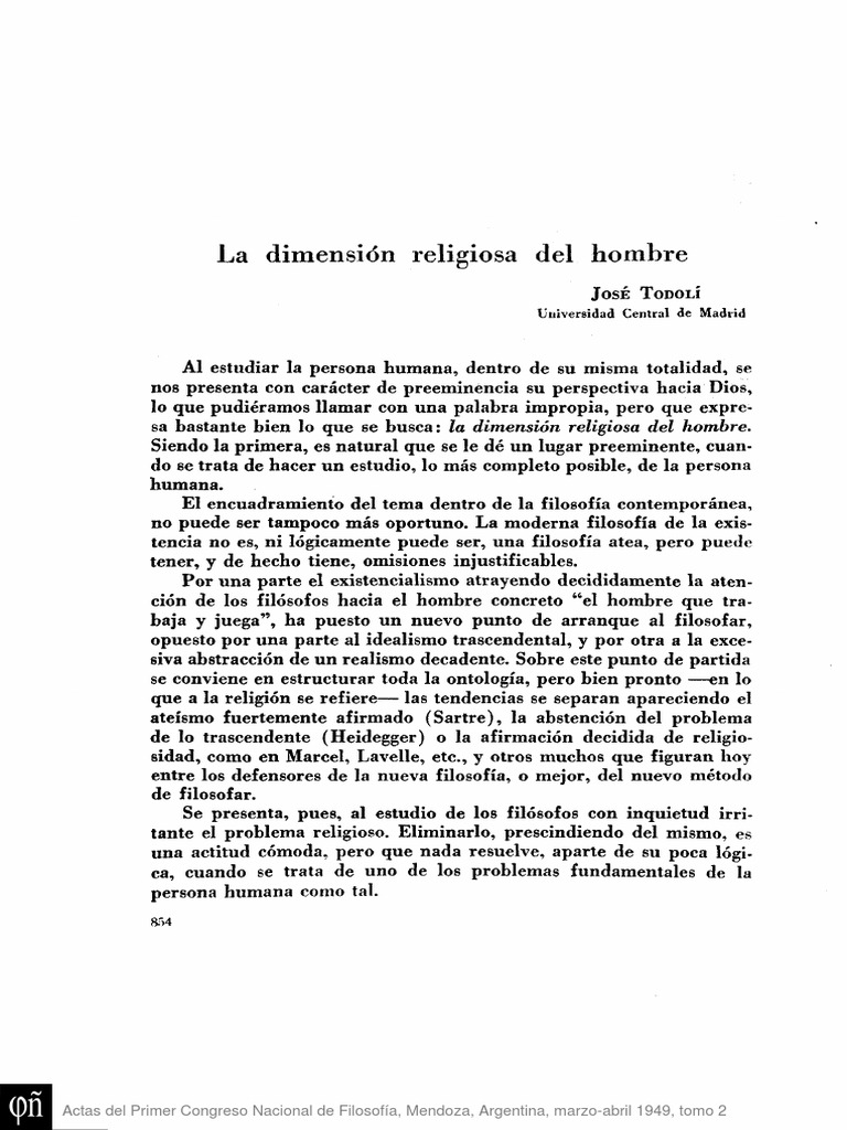 La Dimensión Religiosa Del Hombre PDF | PDF | Existencia | Filosofía