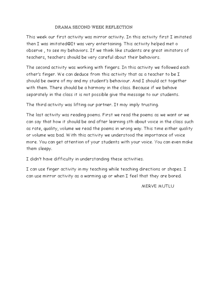 Drama Second Week Reflection | PDF