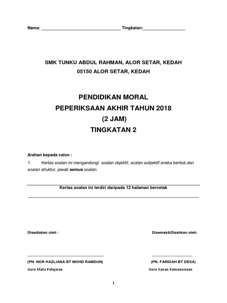 Pendidikan Moral Tingkatan 2 KSSM | PDF