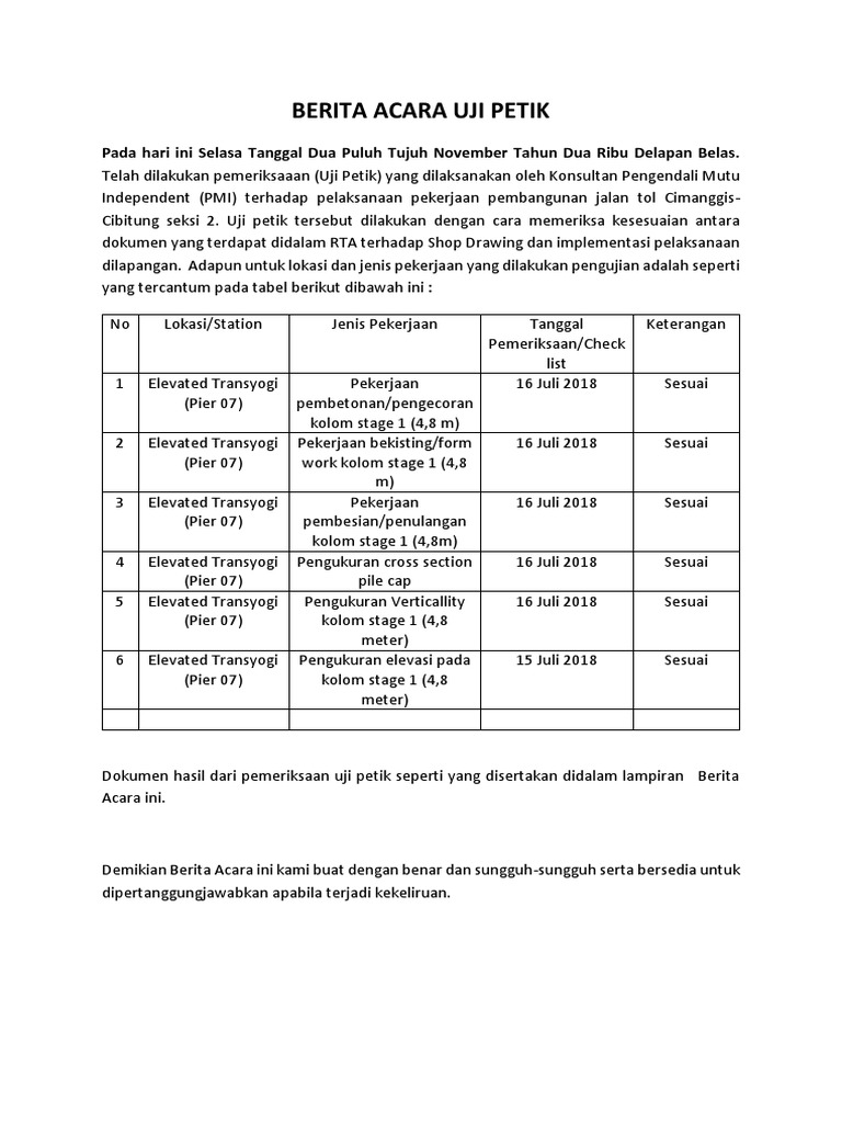 Berita Acara Uji Petik 2 | PDF