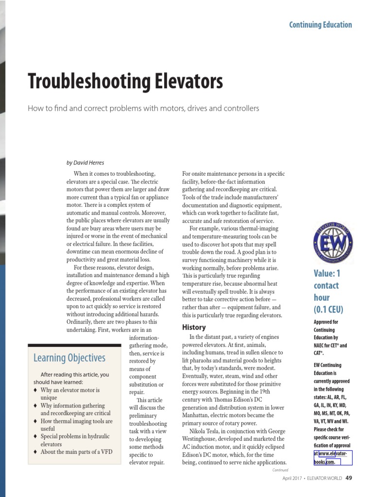 Troubleshooting Elevators PDF | PDF | Rectifier | Electric Motor