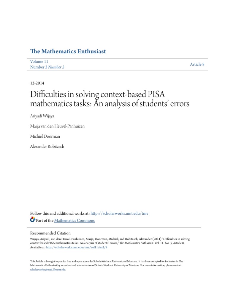 Difficulties in Solving Context-Based PISA Mathematics Tasks - An | PDF | Programme For ...