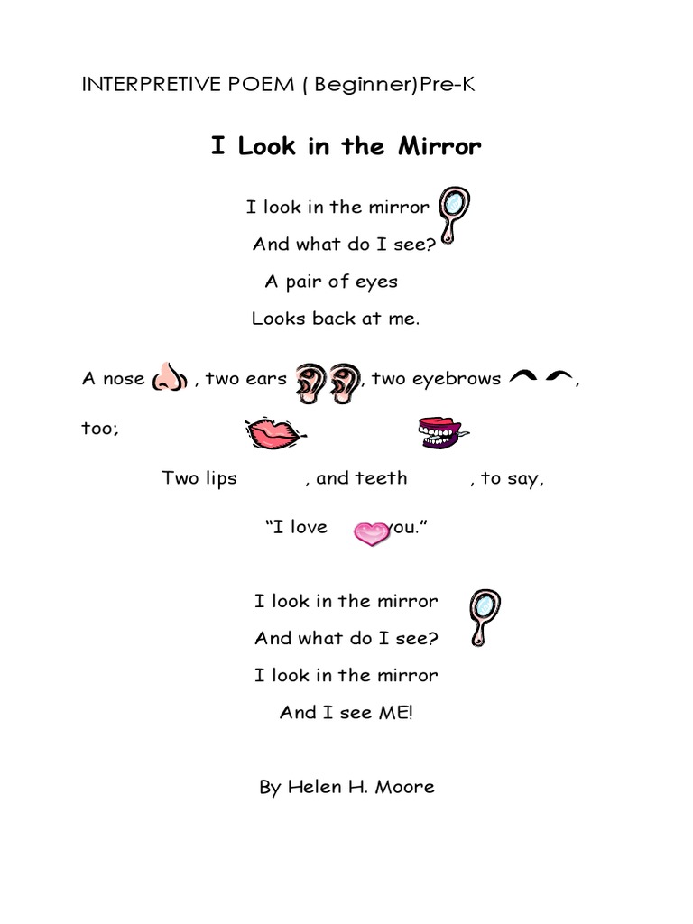 I Look in The Mirror: INTERPRETIVE POEM (Beginner) Pre-K | PDF | Fable