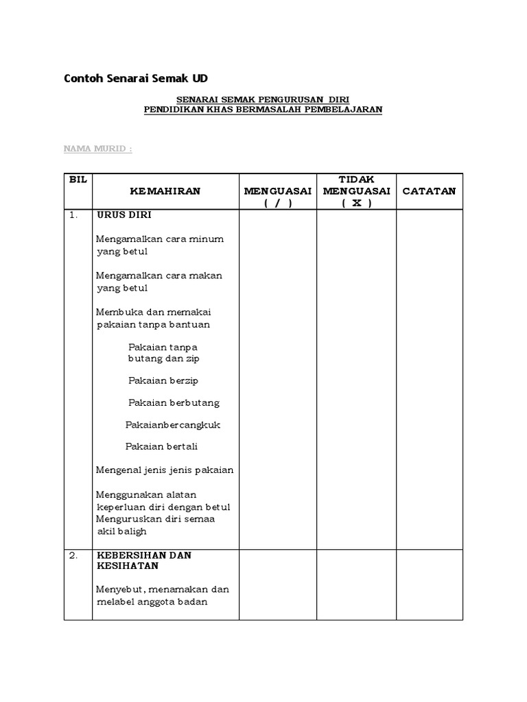 Contoh Senarai Semak UD | PDF