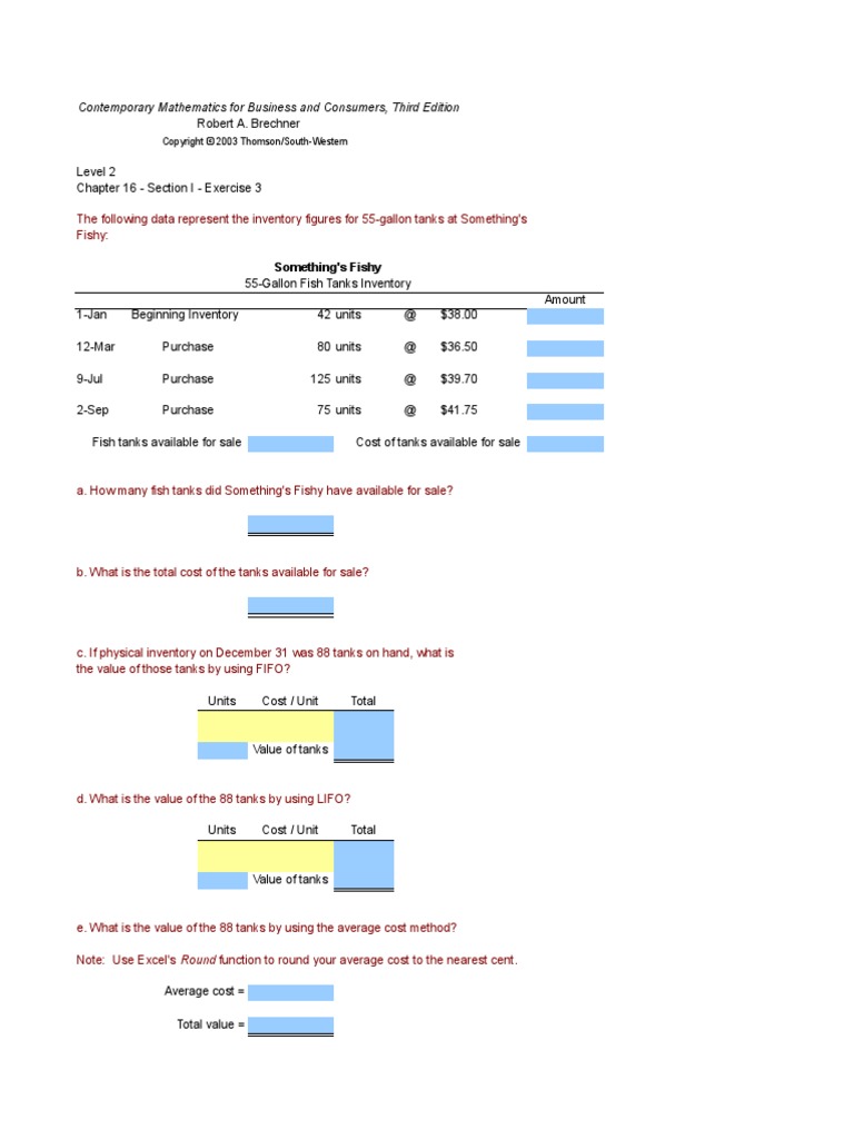 Excel Exercise Pdf Inventory Valuation Inventory