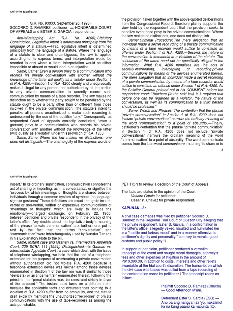 Anti Wire Tapping Act Salcedo Ortanez vs. Ca | Download Free PDF ...