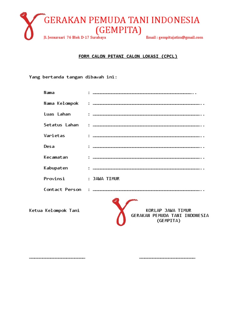 Gerakan Pemuda Tani Indonesia (Gempita) : Form Calon Petani Calon ...