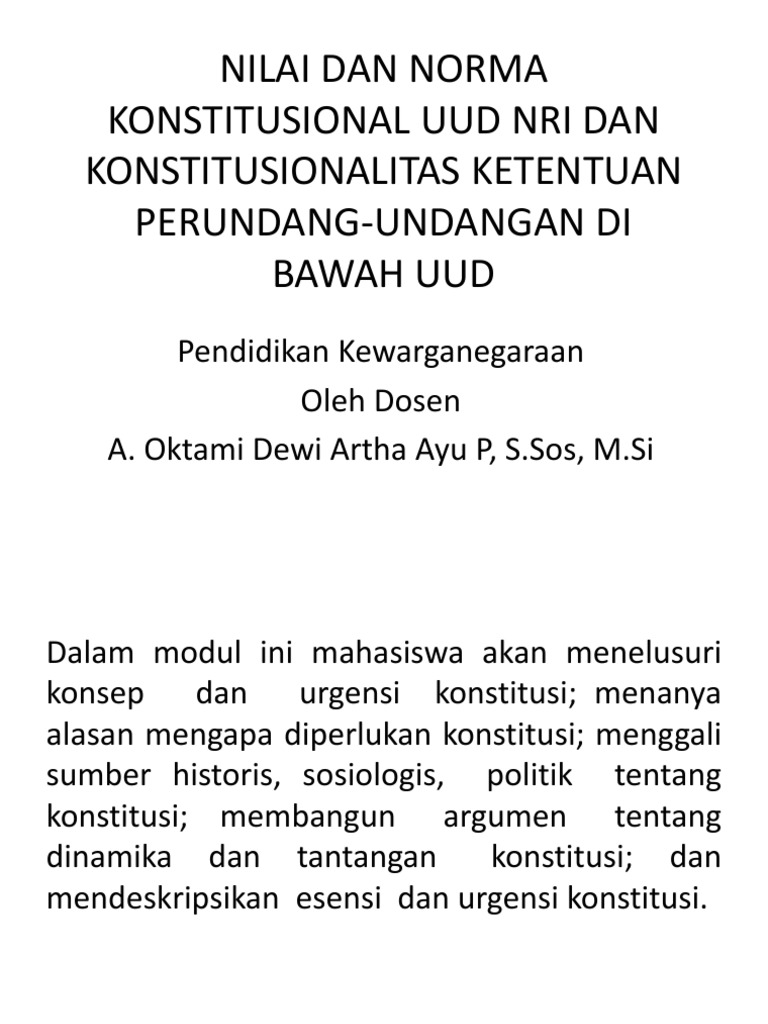 Nilai Dan Norma Konstitusional Uud Nri Dan Konstitusionalitas | PDF