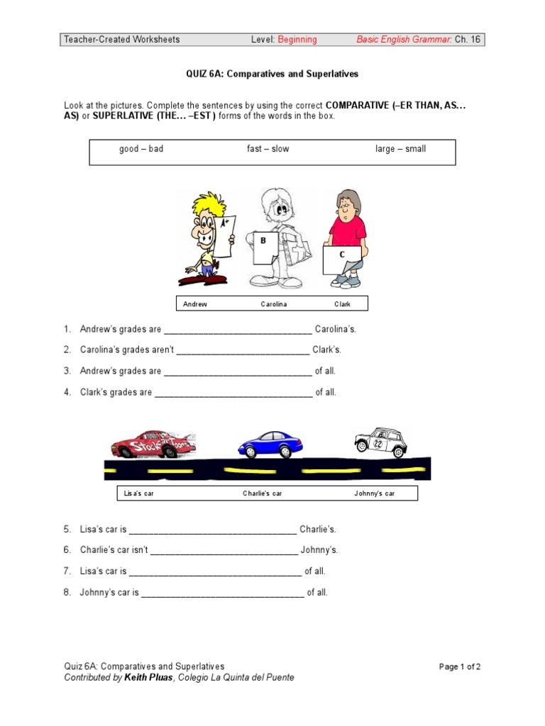 QUIZ 6A: Comparatives and Superlatives: Beginning | PDF