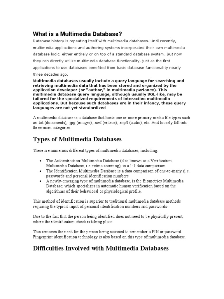 What Is A Multimedia Database?: Types of Multimedia Databases | PDF | Databases | Multimedia