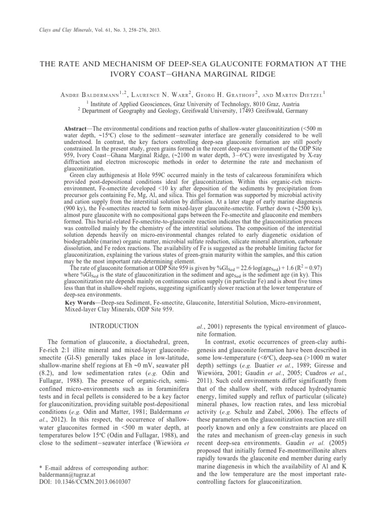 Baldermann Et Al. (2013) - Rate and Mechanism of Deep-Sea Glauconite ...