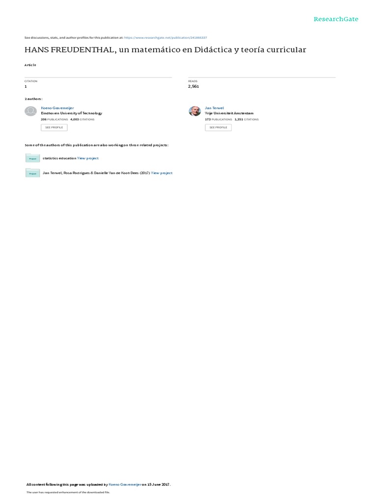 HANS FREUDENTHAL Un Matematico en Didactica y Teor PDF | PDF ...