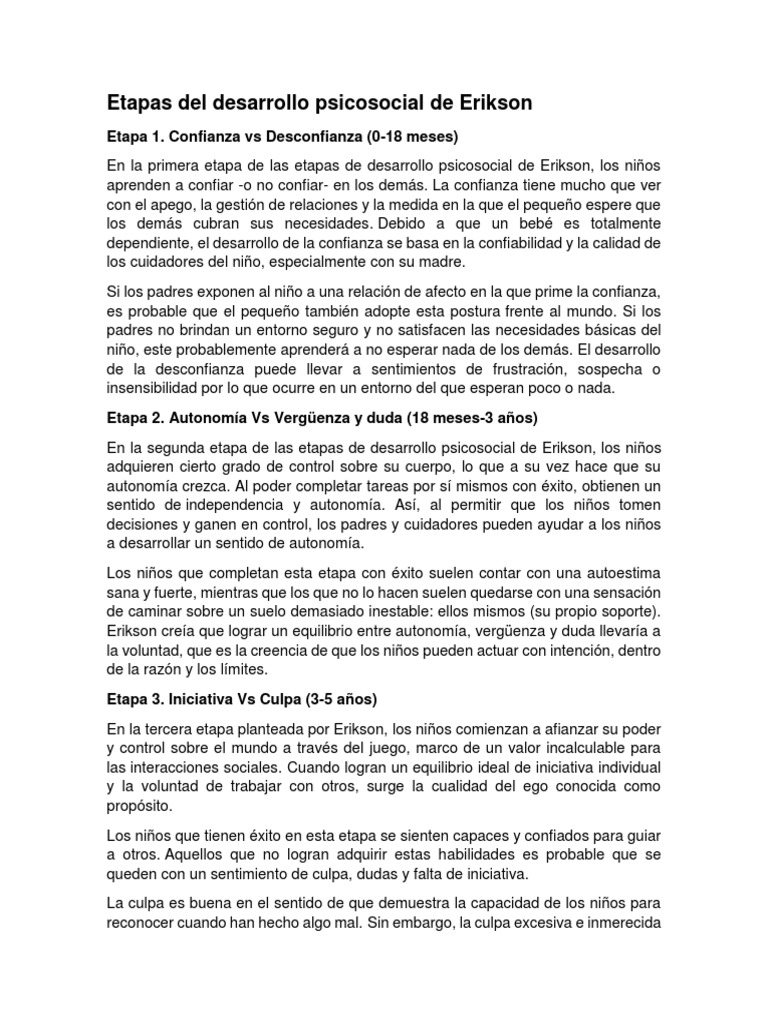 Etapas Del Desarrollo Psicosocial de Erikson | Adultos | Conceptos ...