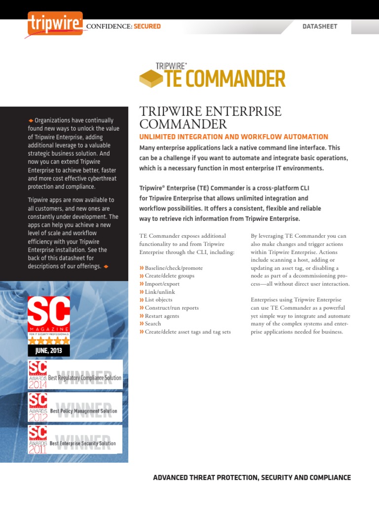Tripwire Enterprise Commander Datasheet | PDF | Computer Security | Security