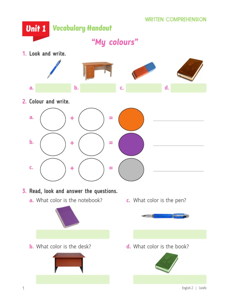 2018 Ingles2p Handout Vocabulary U1 My Colours | PDF