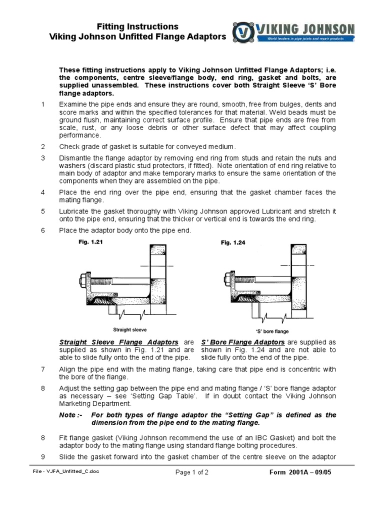 Fitting Instructions Viking Johnson Unfitted Flange Adaptors | PDF ...