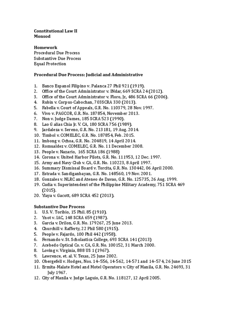 Homework Due Process and Equal Protection | PDF | Courts | Fourteenth ...