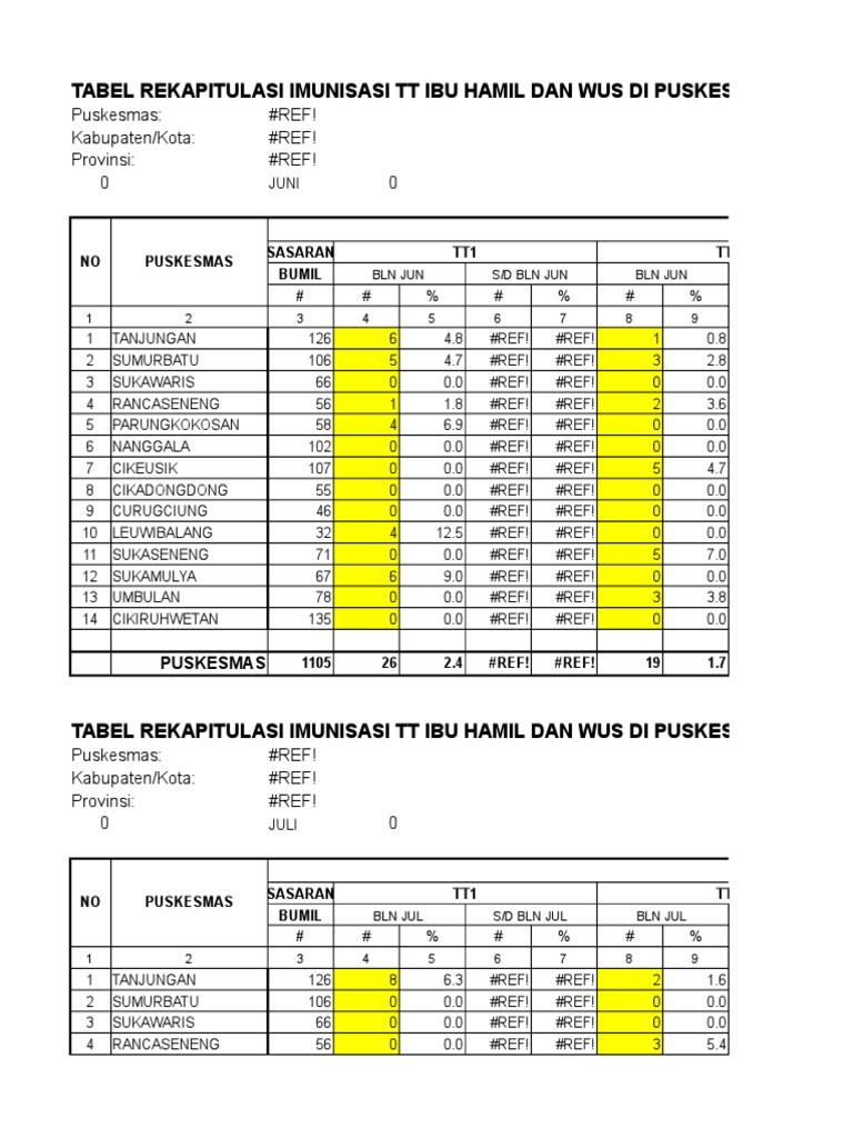Tabel Rekapitulasi Imunisasi TT Ibu Hamil Dan Wus Di Puskesmas | PDF ...