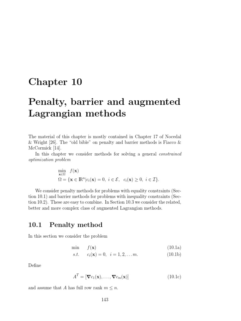 Penalty, Barrier and Augmented Lagrangian Methods | PDF | Mathematical Optimization | Numerical ...