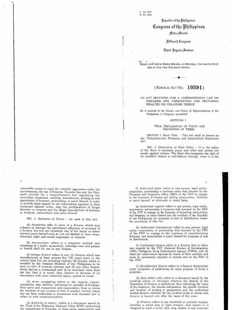 Republic Act 10591 - Law Governing Firearms in The Philippines PDF | PDF