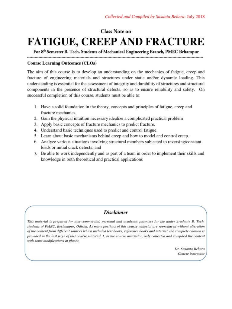 Fatigue and Creep Mechanics Overview | PDF | Fatigue (Material ...