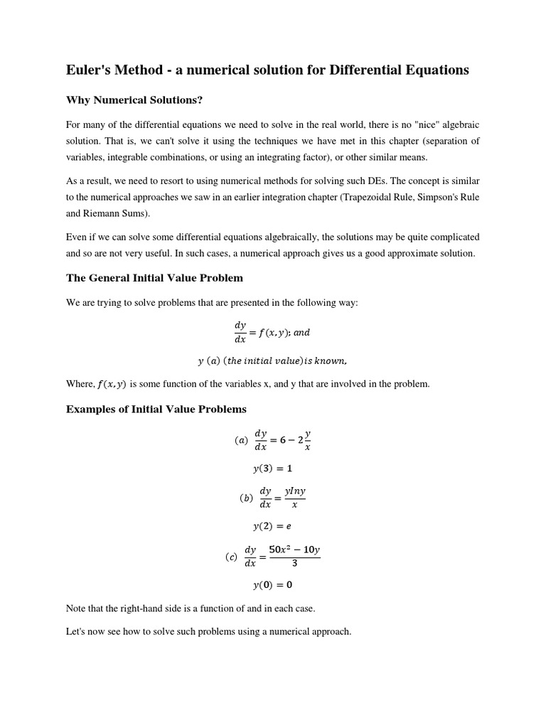 Euler S Method Download Free Pdf Numerical Analysis Equations