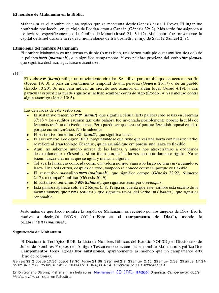 El Nombre de Mahanaim en La Biblia | PDF | Libro del éxodo | Literatura ...