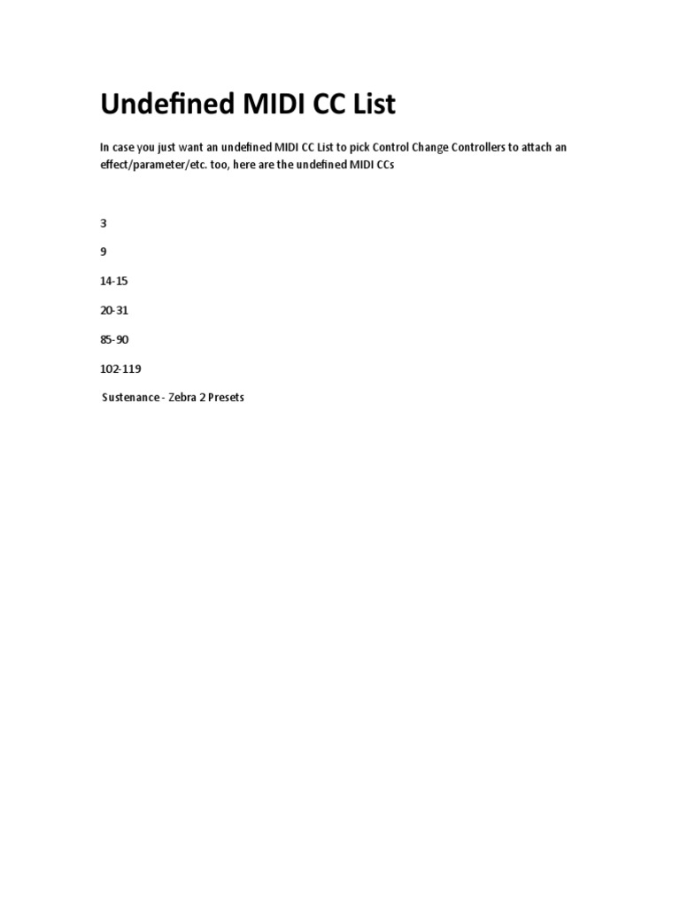 Undefined MIDI CC List | PDF | Electronic Music | Musical Instruments