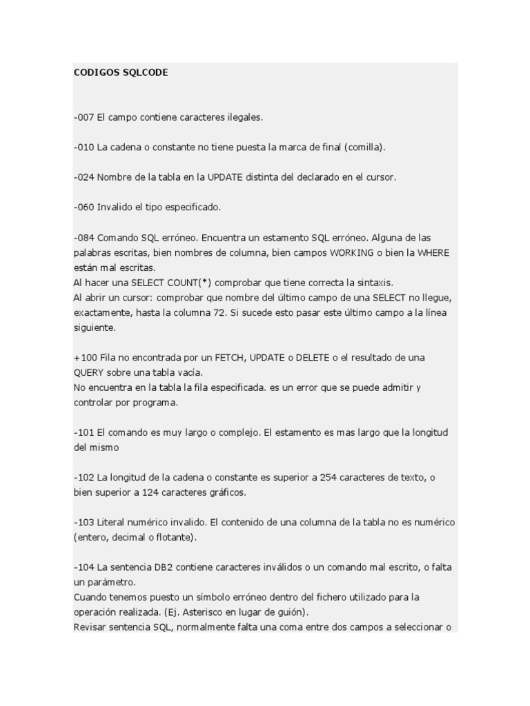 Codigos de Error | PDF | SQL | Programa de computadora
