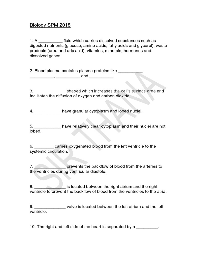 Biology SPM | PDF | Ventricle (Heart) | Blood