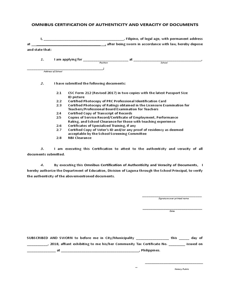 Omnibus (Template) | Identity Document | Authentication