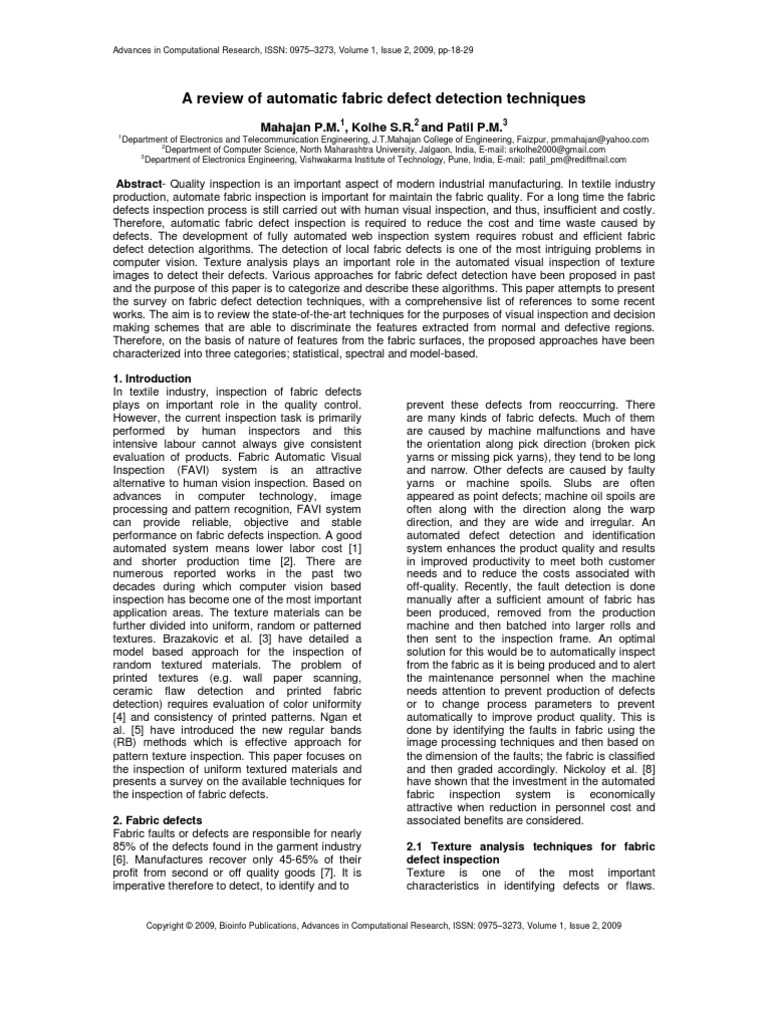 Fabric Defect Detection Techniques Pdf Wavelet Fourier Transform