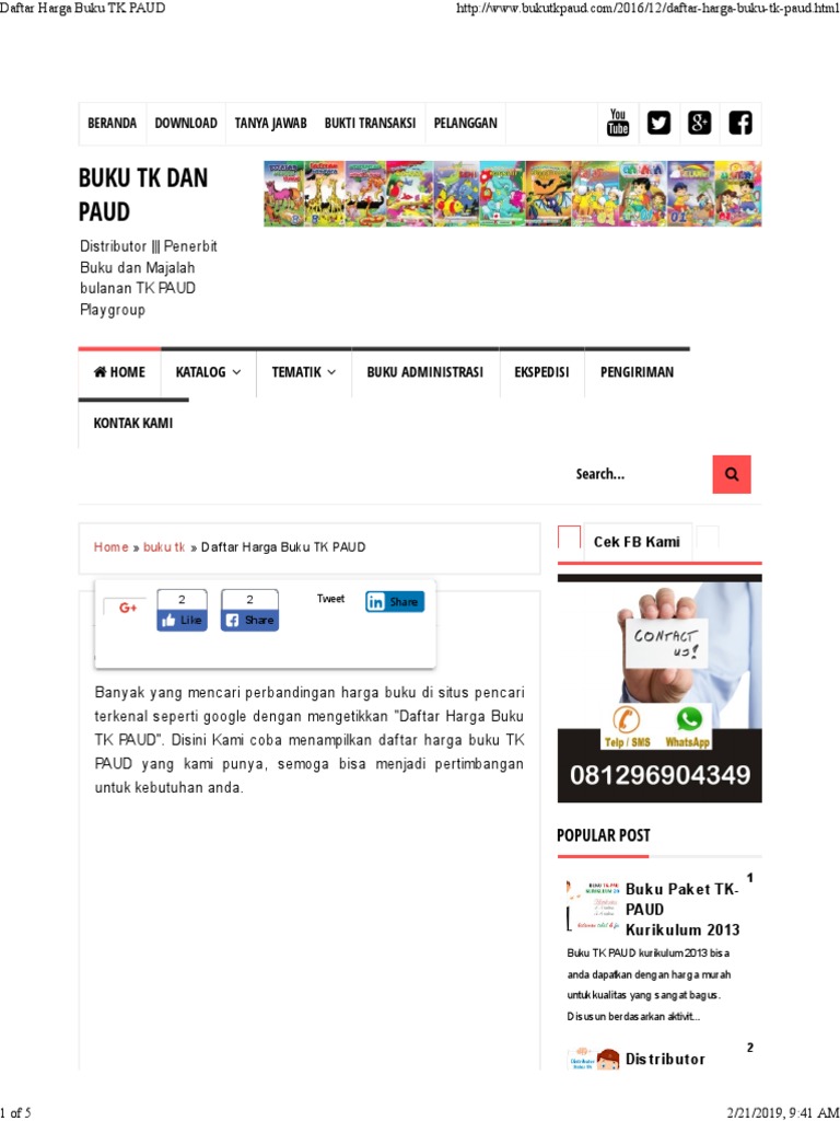 Daftar Harga Buku TK PAUD | PDF
