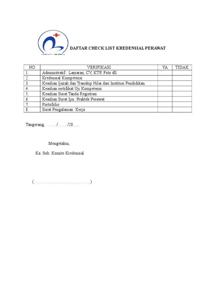 Daftar Check List Kredensial Peraw | PDF