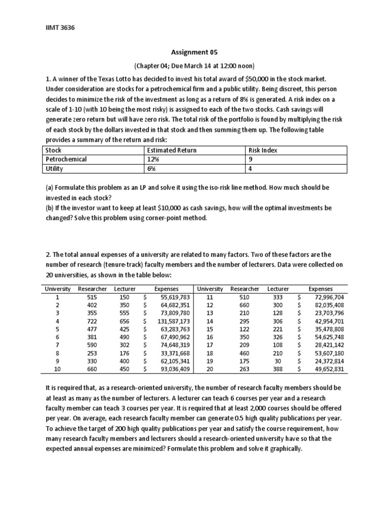 Optimal Diet Planning and University Budgeting: Two Linear Programming ...